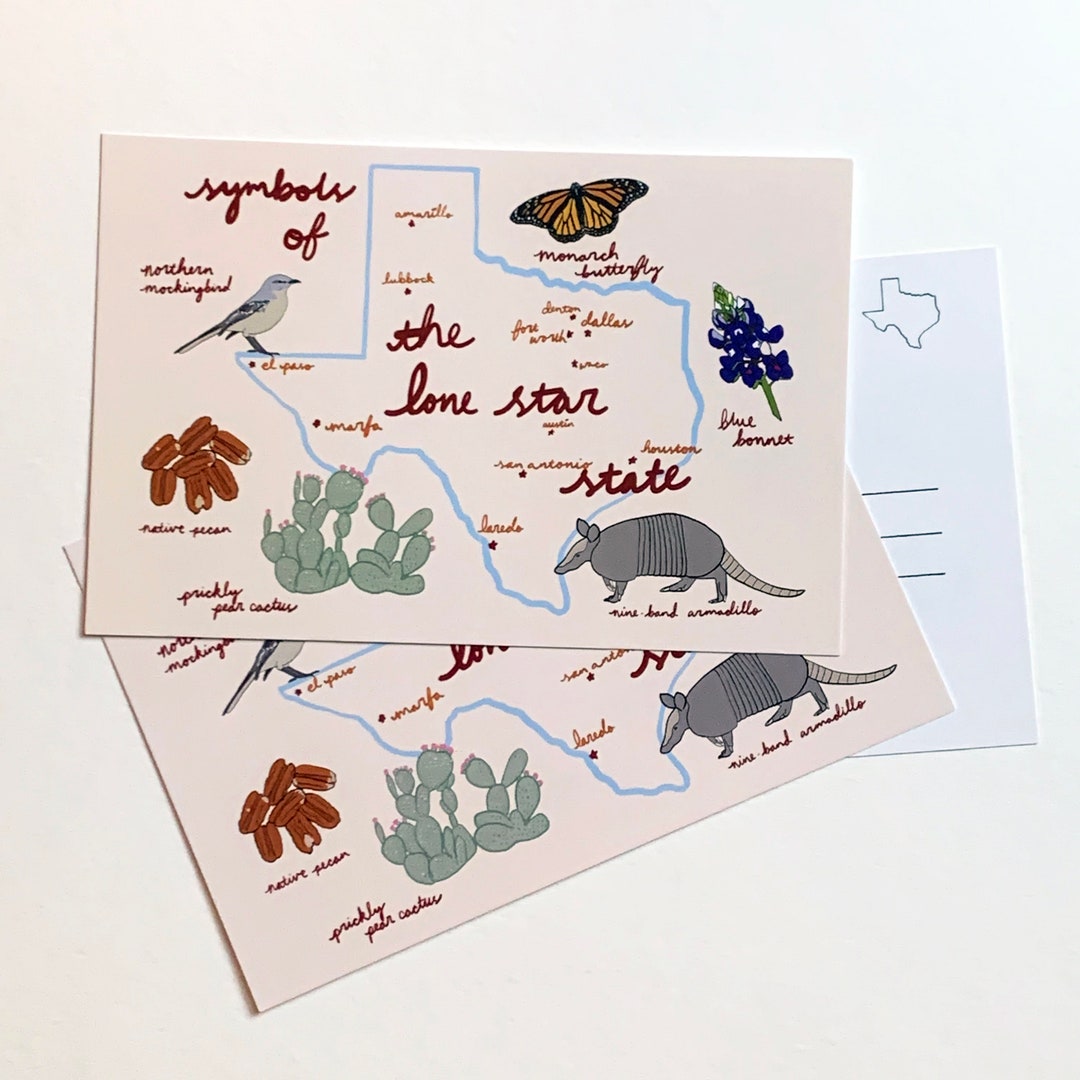 Texas Postcard Set - 3 TX Map State Symbols Lone Star Souvenir ...