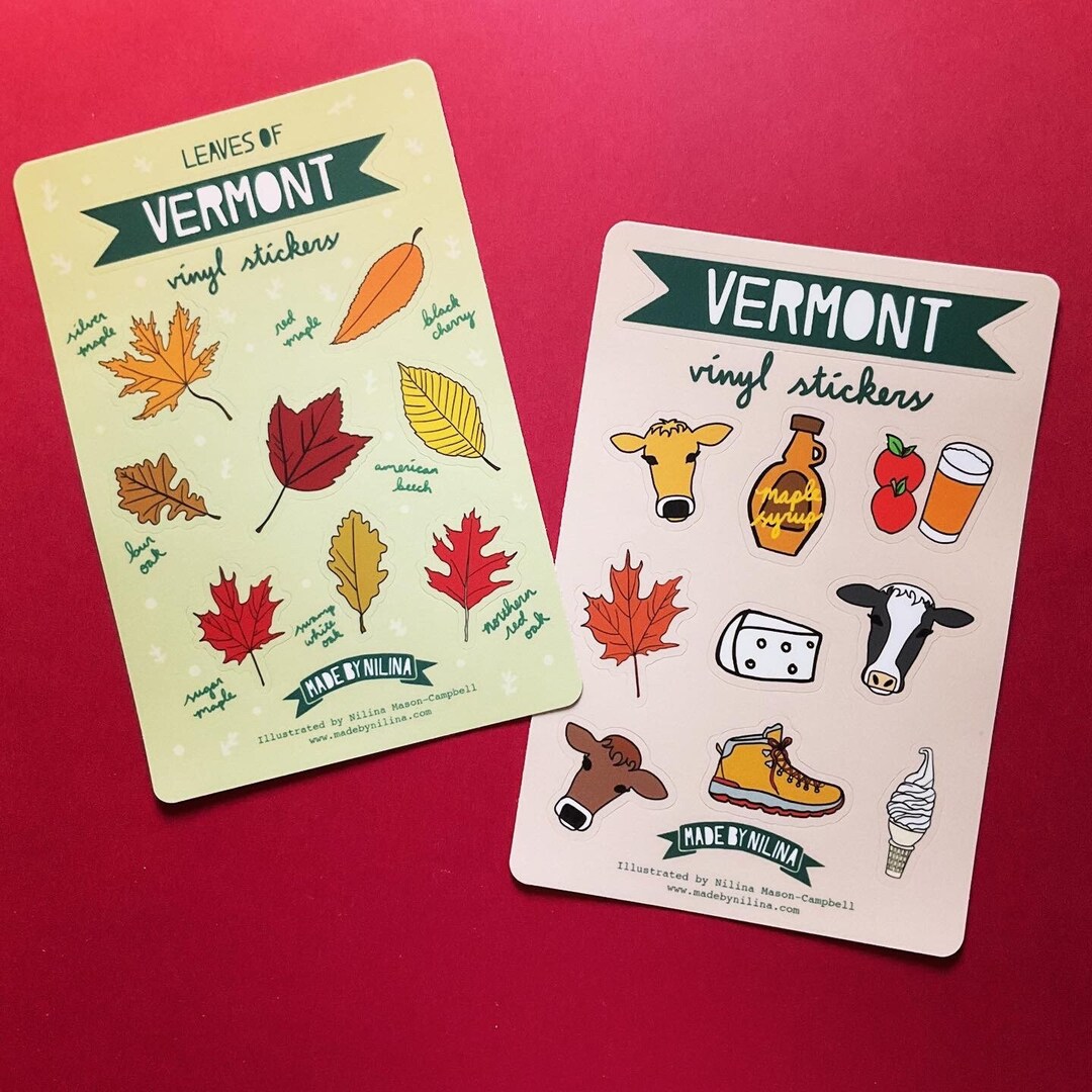 Vermont Vinyl Sticker Sheet Icons Leaves Maple Syrup, Dairy Cow, Sugar ...