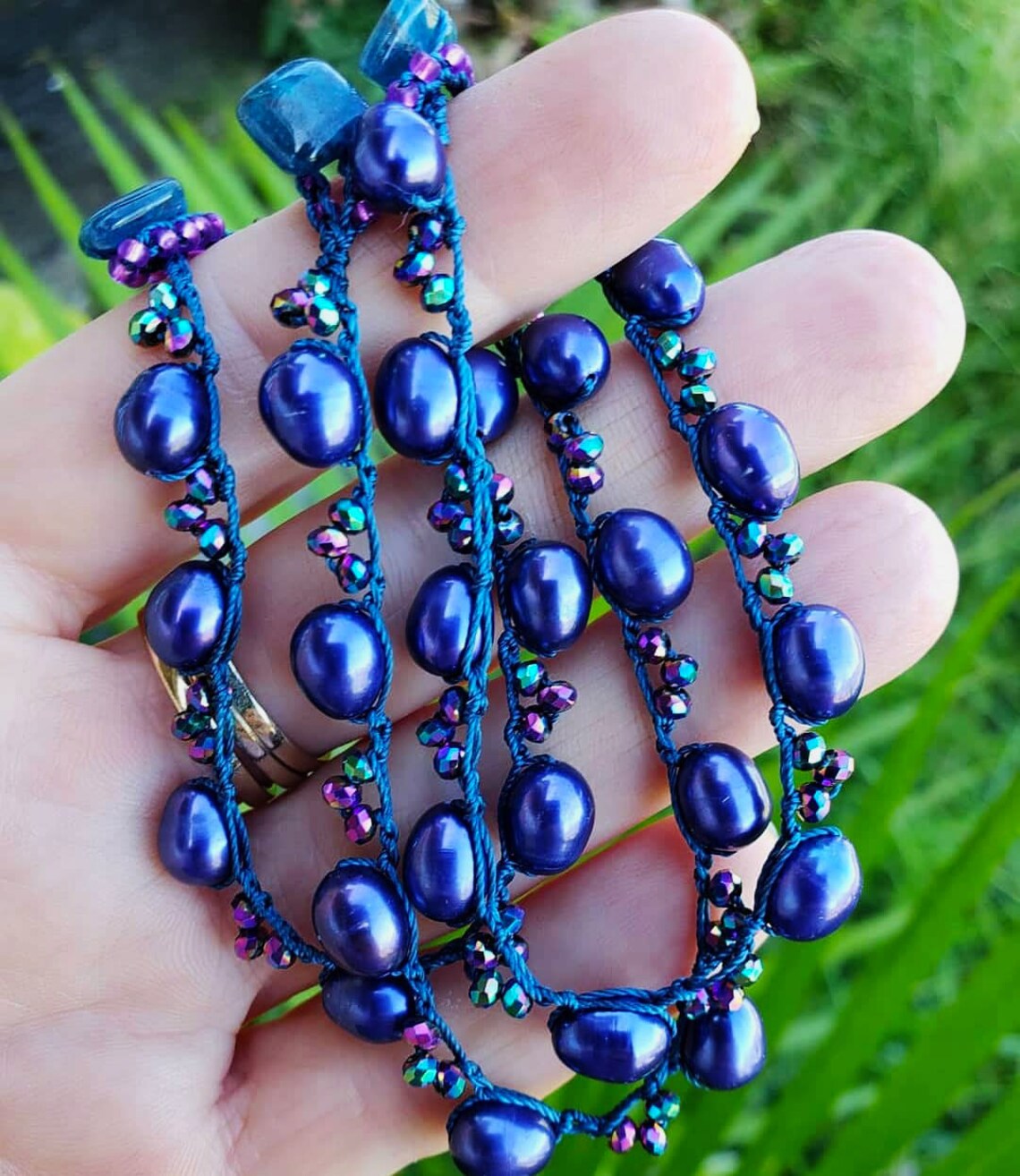 Purple Pearl Crochet Stackable Bracelet Sparkling Mermaid | Etsy