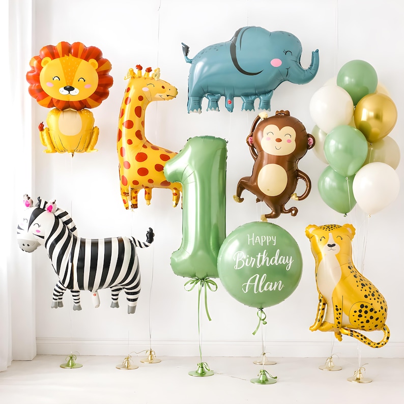 Personalized Jungle Foil Balloons With Elephant, Giraffe, Lion, Zebra ...