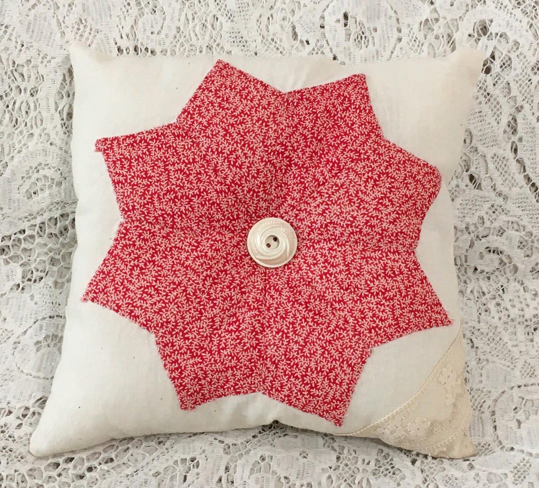 Small Red White Star Pillow Handmade From Vintage Star Quilt Top Square ...