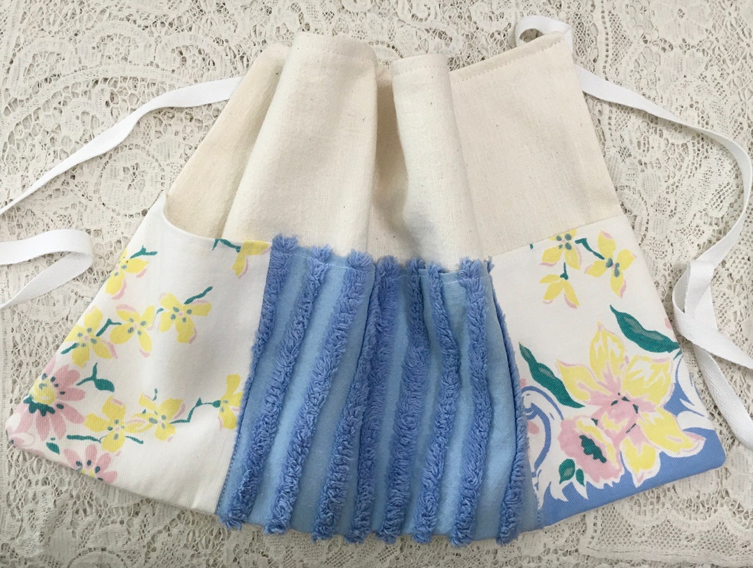 3 Pocket Utility Apron Organizer Upcycled Vintage Tablecloth Fabric and ...