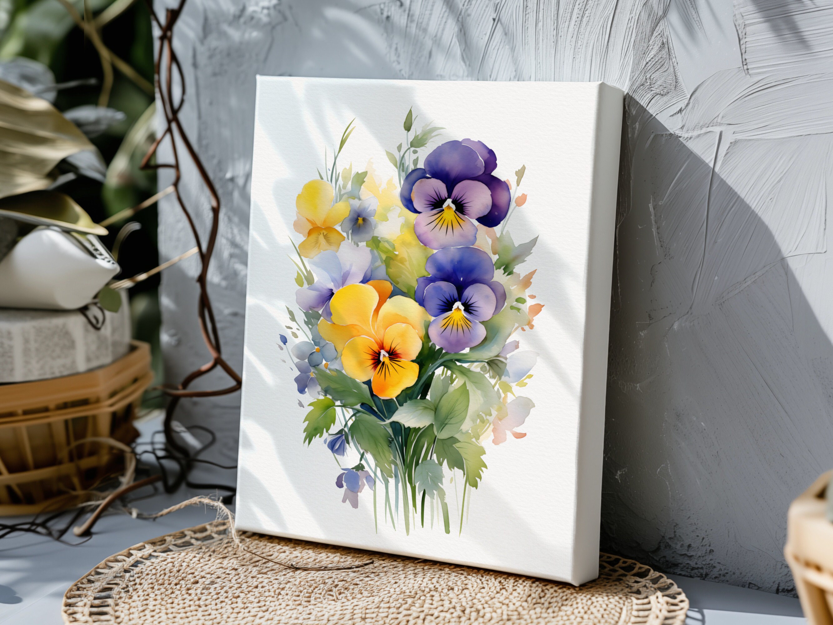 Printable Pansies Flower Watercolour Wall Art Home Decor Kitchen Decor ...