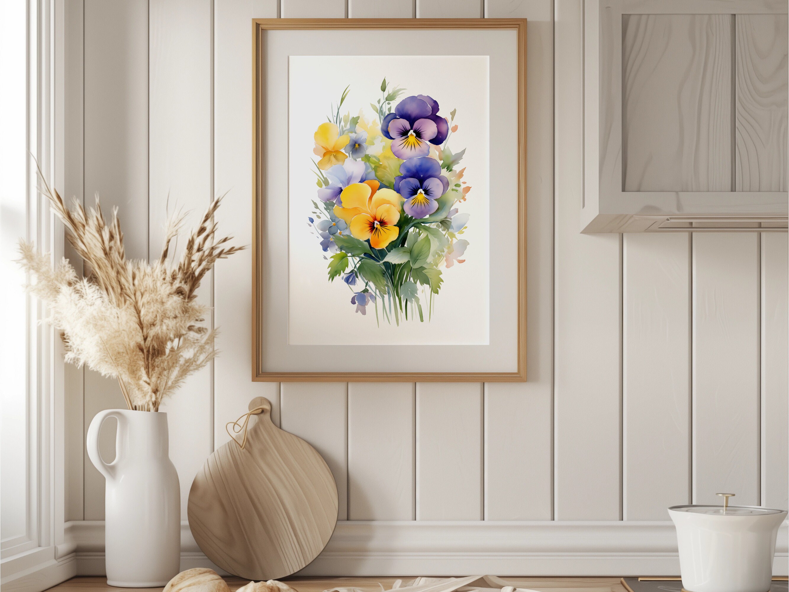 Printable Pansies Flower Watercolour Wall Art Home Decor Kitchen Decor ...