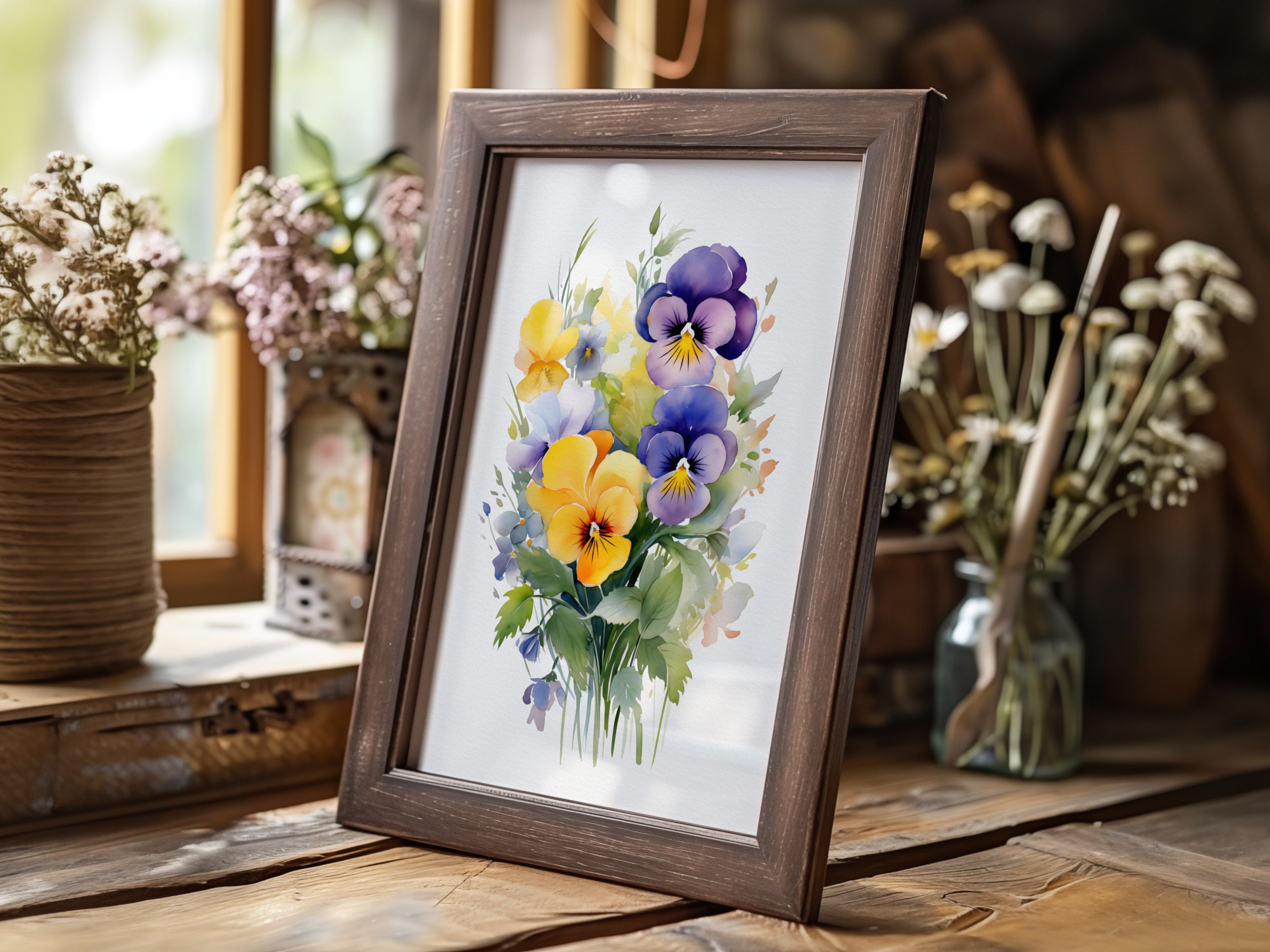 Printable Pansies Flower Watercolour Wall Art Home Decor Kitchen Decor ...