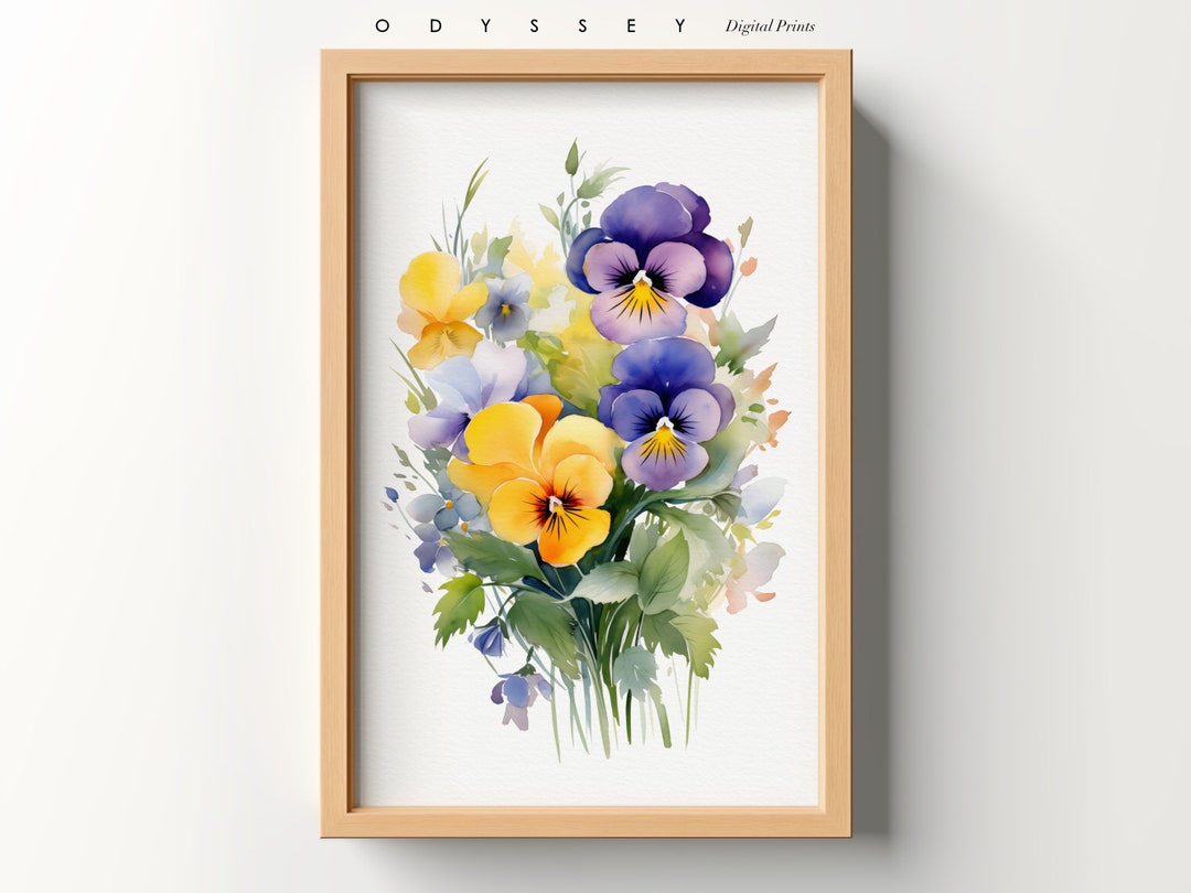 Printable Pansies Flower Watercolour Wall Art Home Decor Kitchen Decor ...