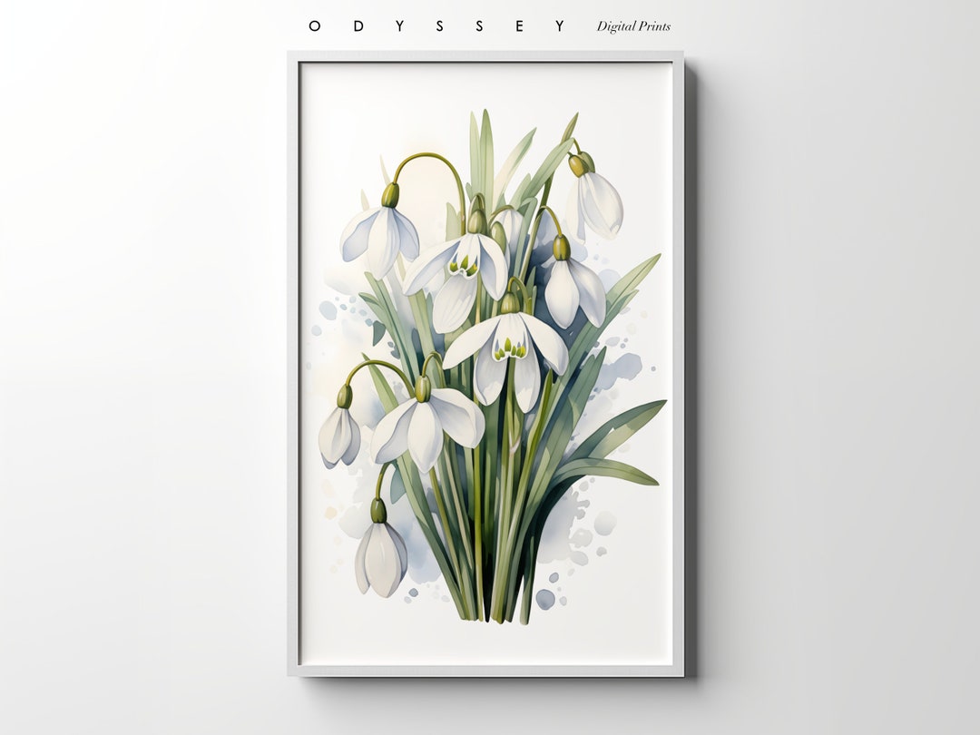 Printable Snowdrop Watercolour Wall Art Home Decor Kitchen Decor ...