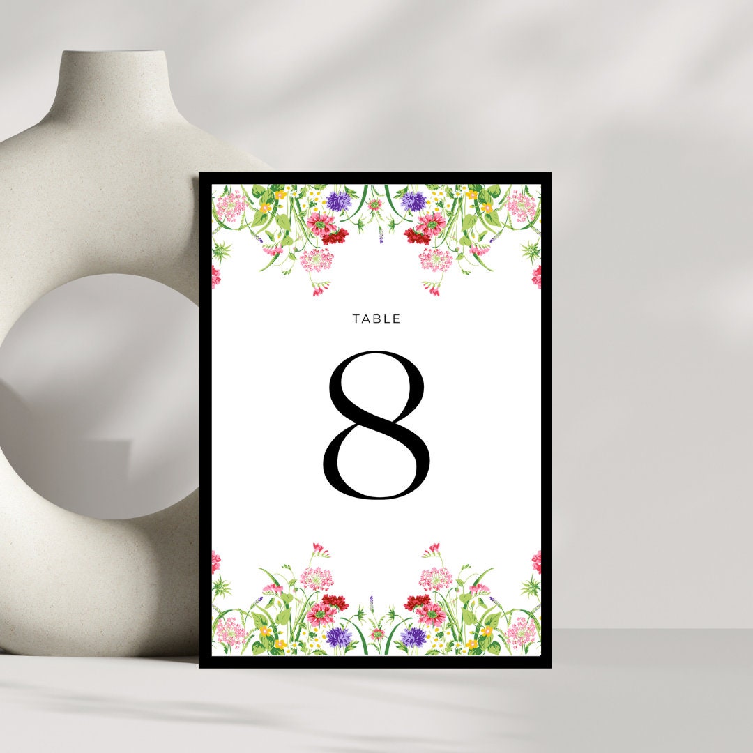 Floral Frame Table Numbers, 5x7 Table Numbers, Wedding Table Numbers ...