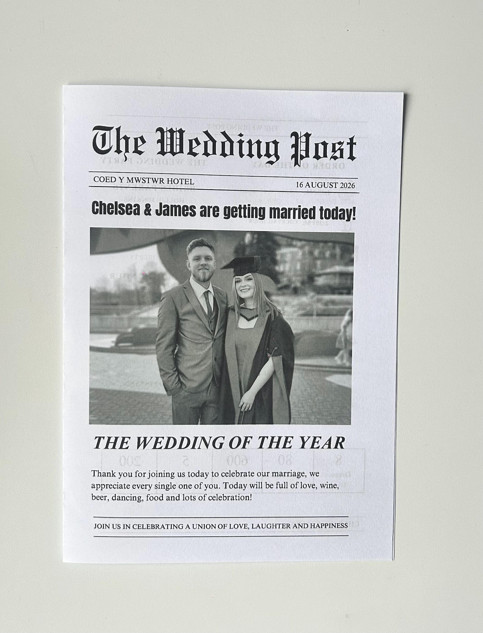 Wedding Newspaper Printed, A5, Wedding Program, Wedding Timeline, Order ...