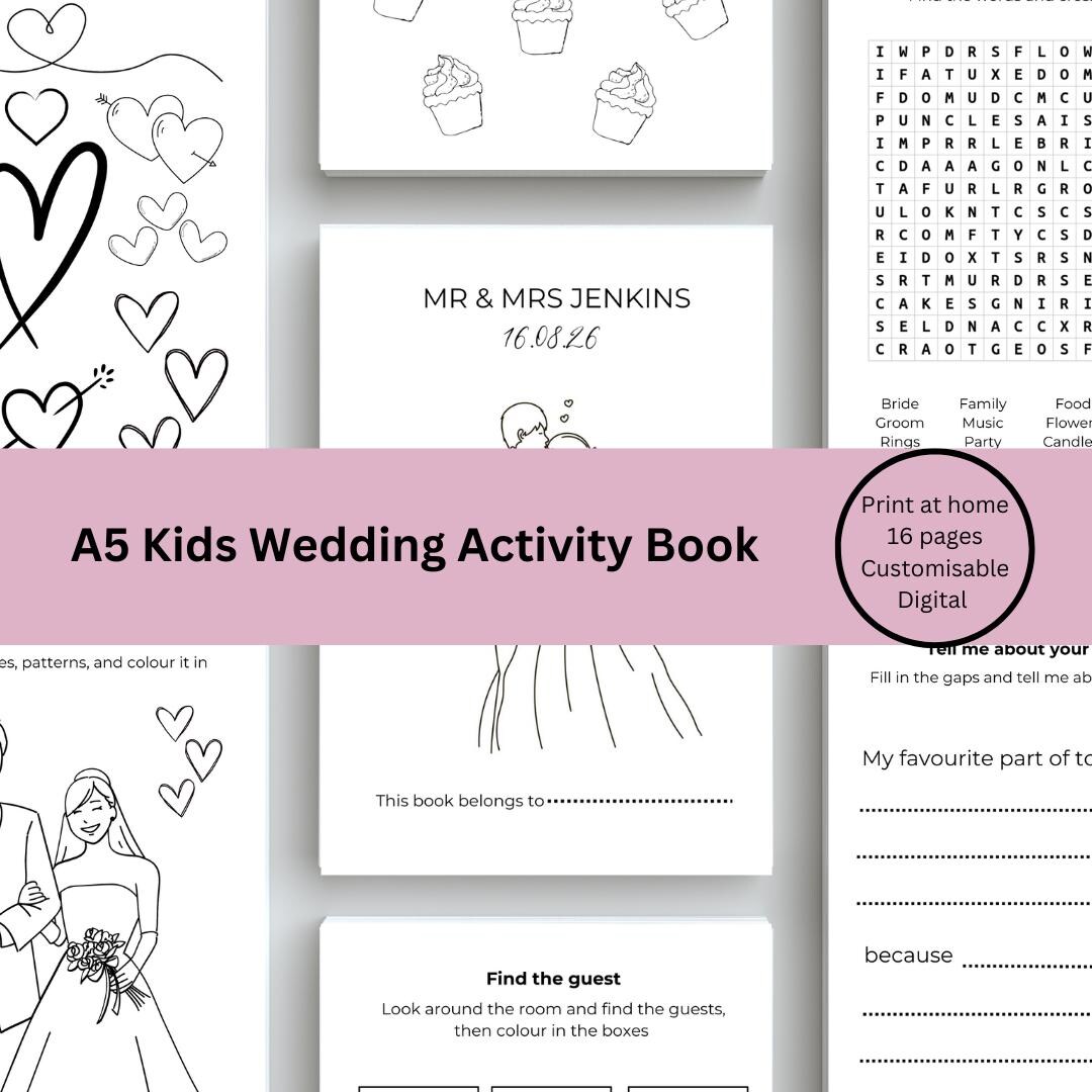 Kids Wedding Activity Books, A5 Wedding Activity Book, Wedding ...