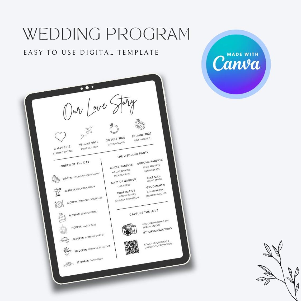 Modern Wedding Infographic Template, Order of the Day, Wedding Program ...