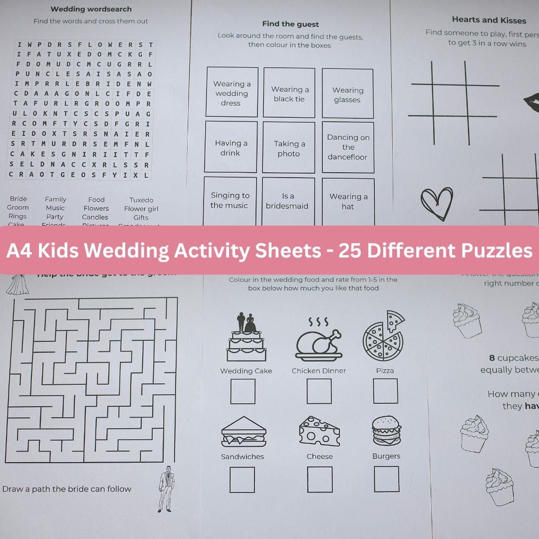 Kids Wedding Activity Sheets, Kids Wedding Favours, Kids Wedding ...
