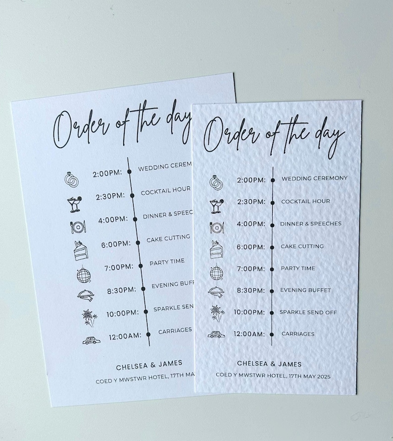 Wedding Program, Wedding Day Timeline, Wedding Order of the Day ...
