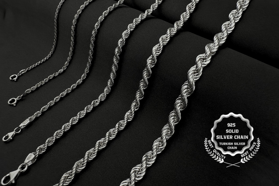 Rope Silver Chain, 925 Sterling Silver, Women's Minimalist Necklace ...
