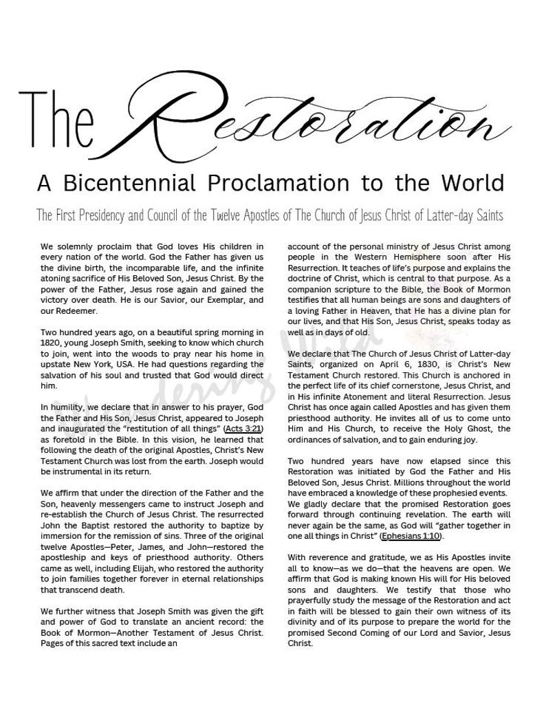 The Family Proclamation, the Restoration, the Living Christ Prints - Etsy