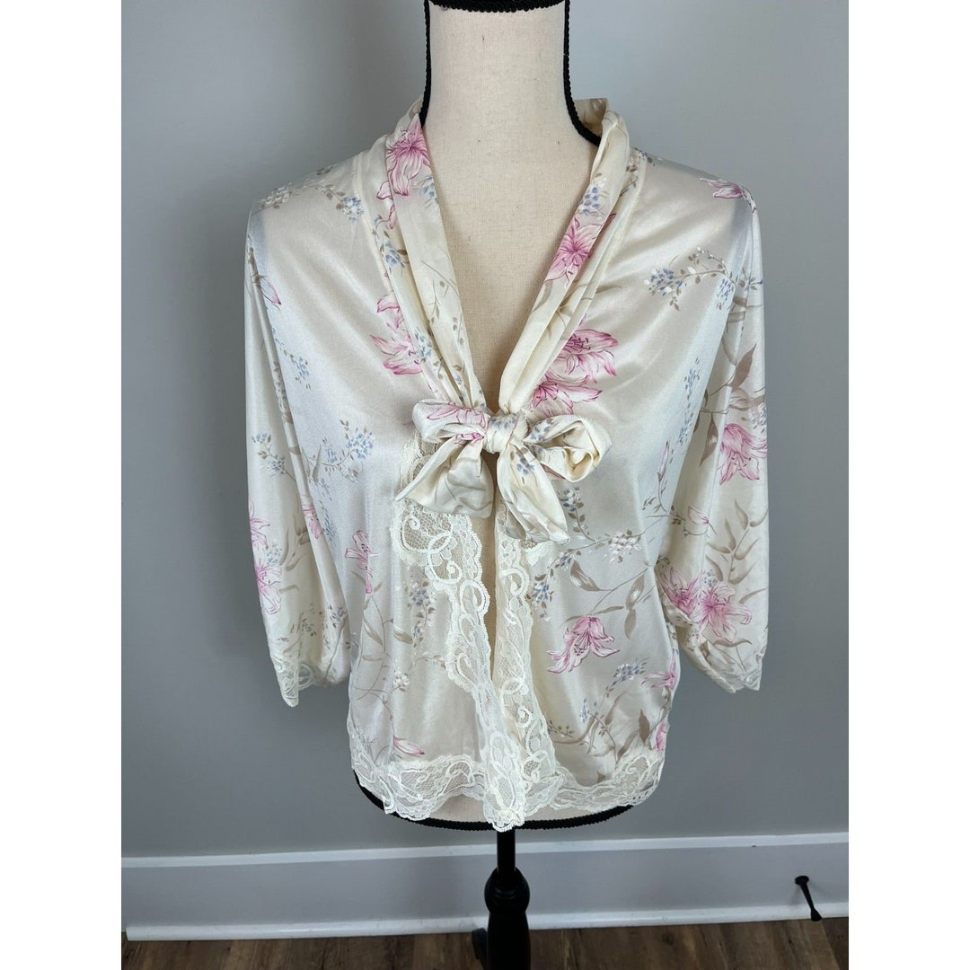 Vtg 70's 80's Jcpenney Union Tag Cropped Robe Tie Floral Lace Coquette ...