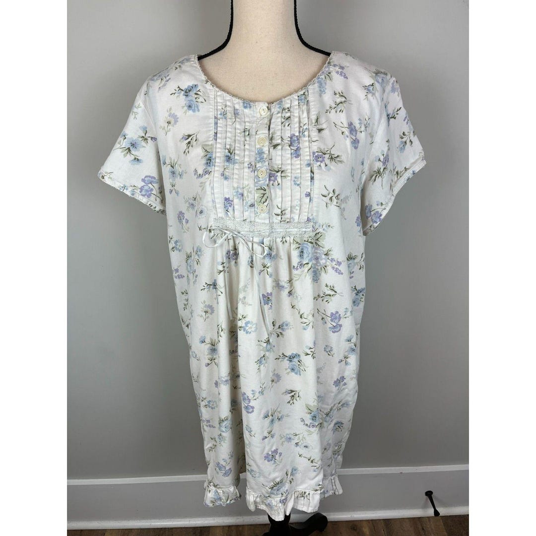 Vtg Laura Ashley Babydoll Ruffle Nightgown Floral Short Sleeve 100% ...