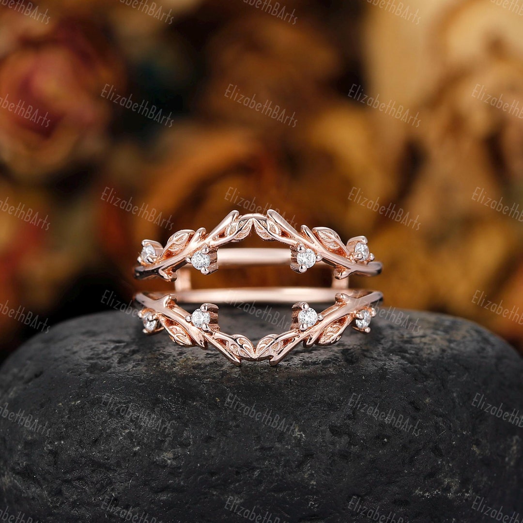 Vintage Enhancer Wedding Ring Leaf Moissanite Ring, Unique Wedding Ring ...
