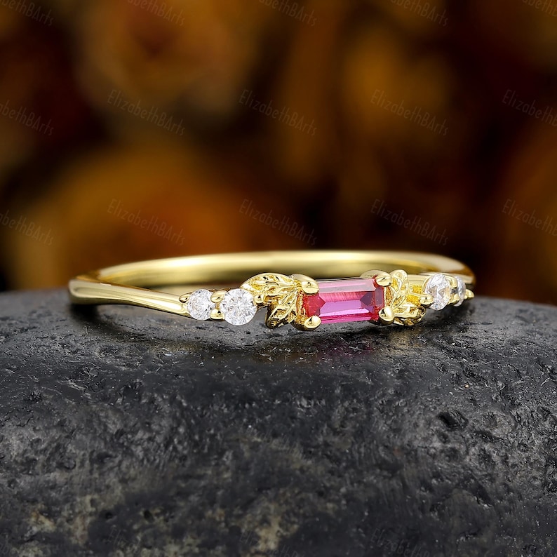 Vintage Red Ruby Wedding Ring, July Birthstone Ring, Stacking Band Gift ...