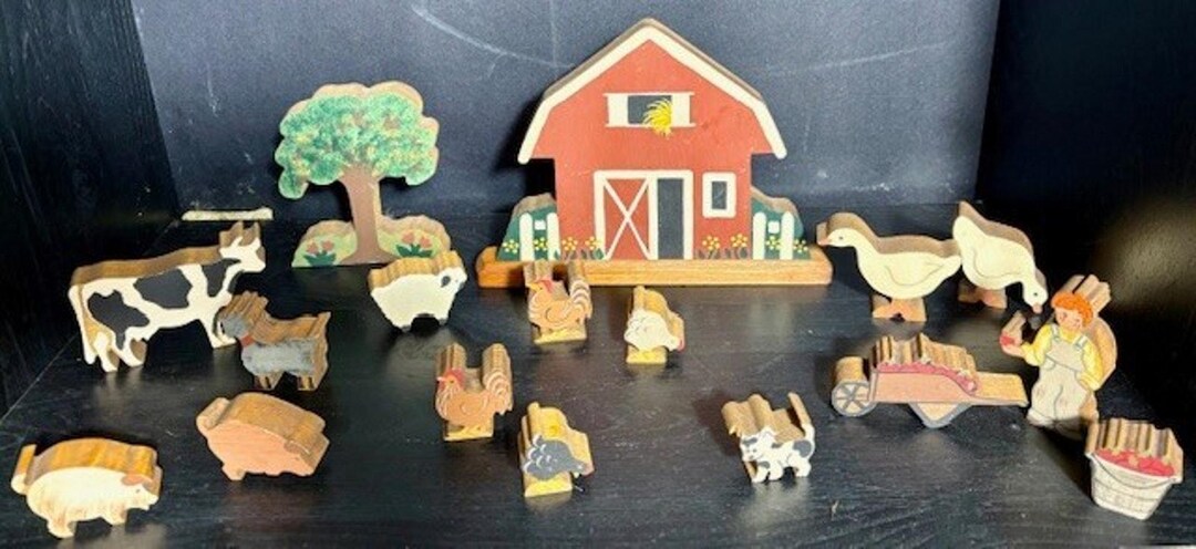 Vintage Wooden Handcrafted Farm Animals Lot of 17 , Some Named Signed ...
