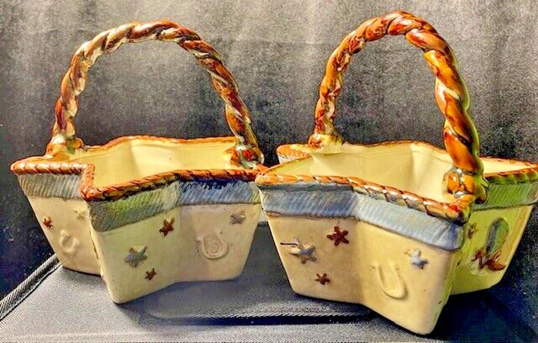 Canyon Ranch Collection Lone Star Hand Painted Ceramic Baskets Set of 2 ...