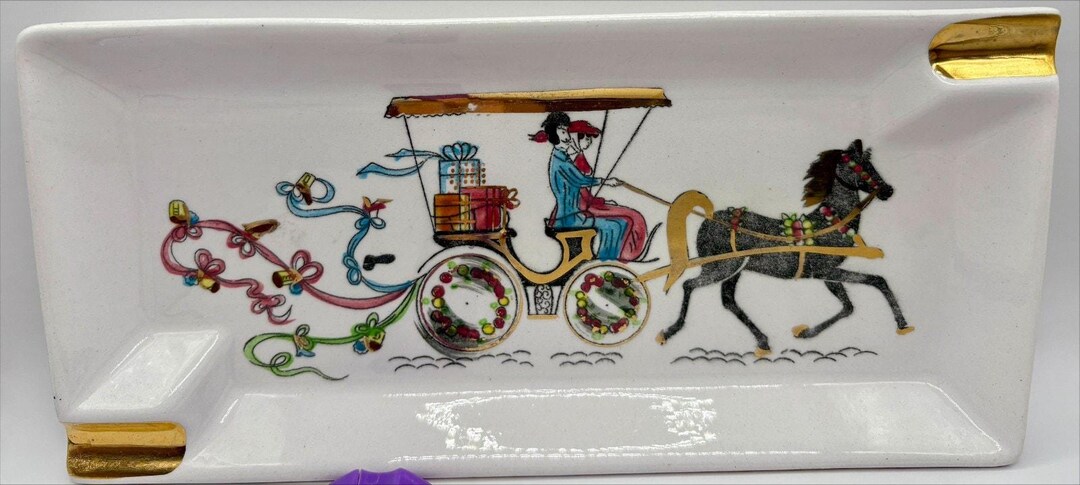 Vintage Lefton Ashtray Horse and Carriage Plate Dish Porcelain 1970's ...