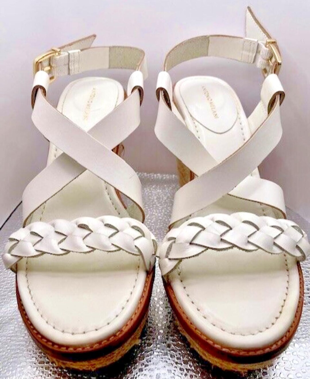 Antonio Melani Lynelle White Leather Woven Wedge 8M - Etsy
