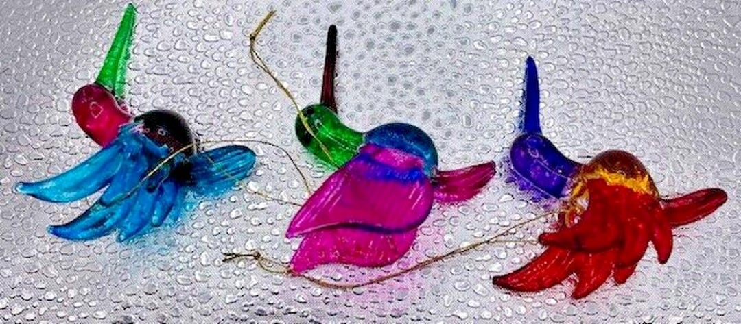Hummingbird Hand Blown Glass Suncatcher Figurines Set of 3 - Etsy