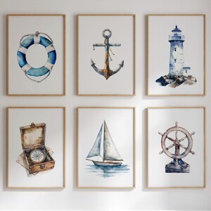Nautical Nursery Set of 6 Prints| Sea Nursery Decor| Kids Room Decor| Nautical Wall Art| Boy ...