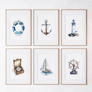 Nautical Nursery Set of 6 Prints| Sea Nursery Decor| Kids Room Decor| Nautical Wall Art| Boy ...