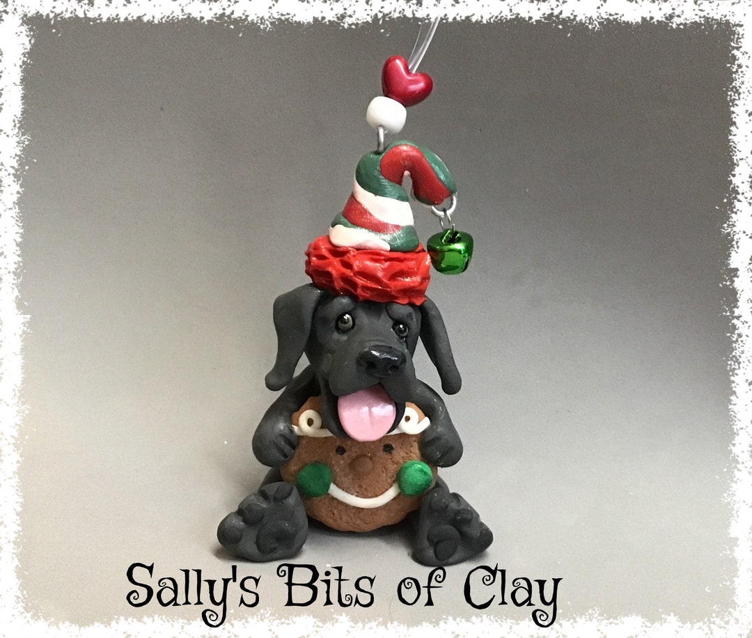 HAND SCULPTED Blue DARK Grey Great Dane Natural Ears Holding Big ...