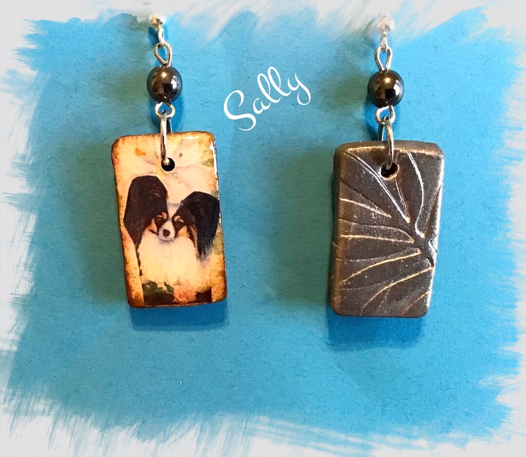 Adorable Tri Color Papillon Dog Polymer Clay Earrings Vintage Look ...
