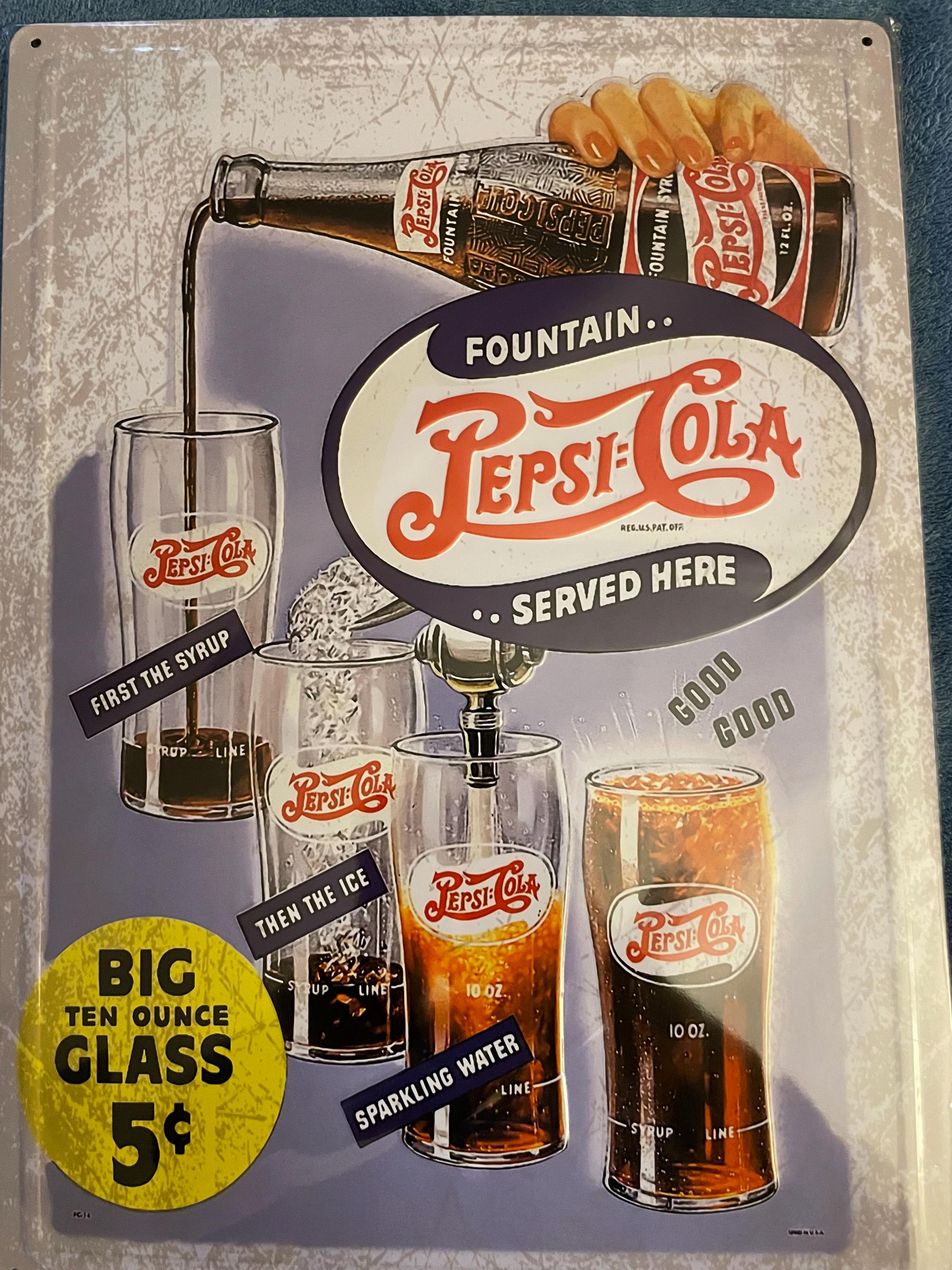 Vintage Style Pepsi Tin Metal Sign, Fountain Pepsi-cola, Antique ...