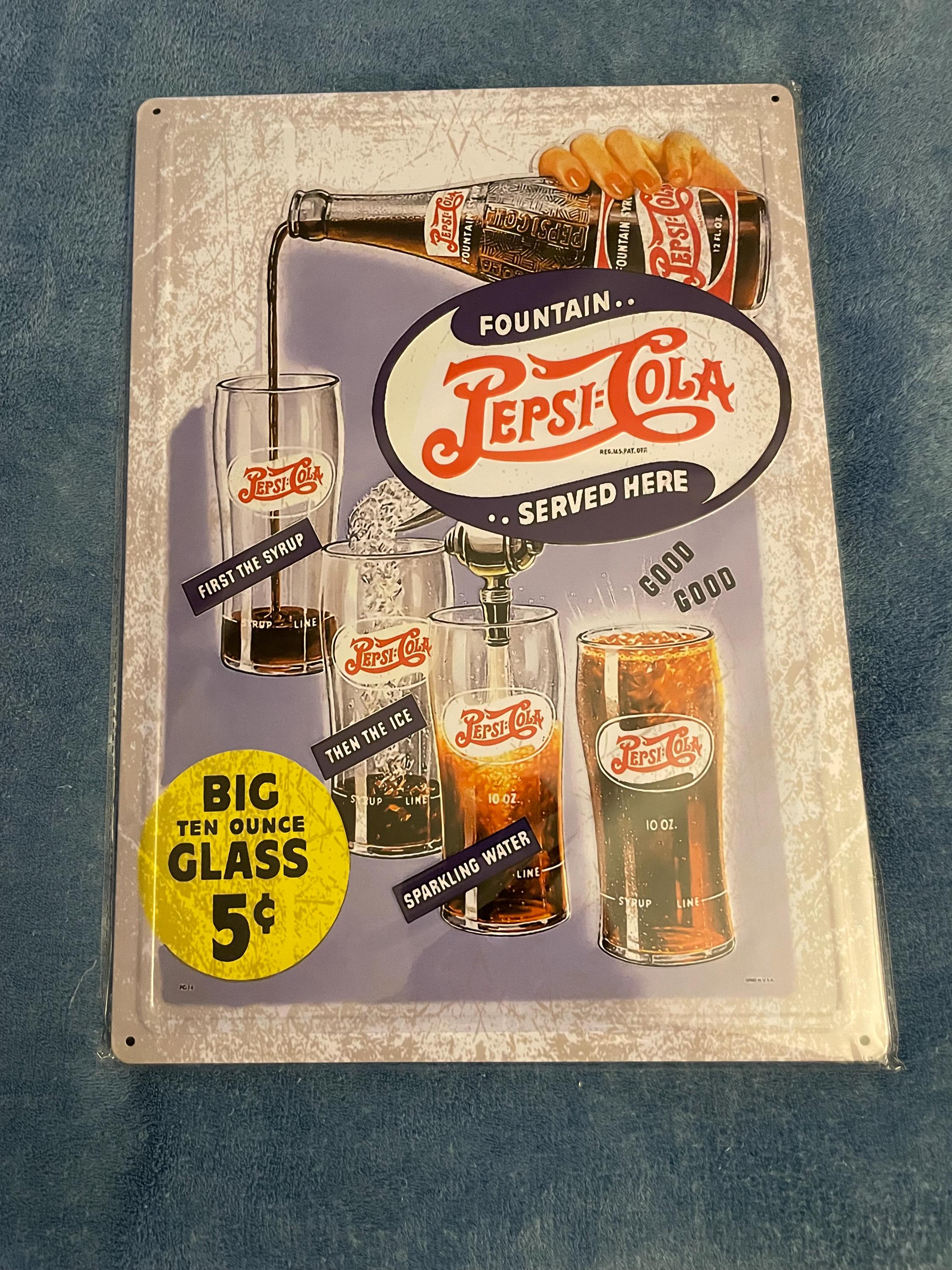 Vintage Style Pepsi Tin Metal Sign, Fountain Pepsi-cola, Antique ...