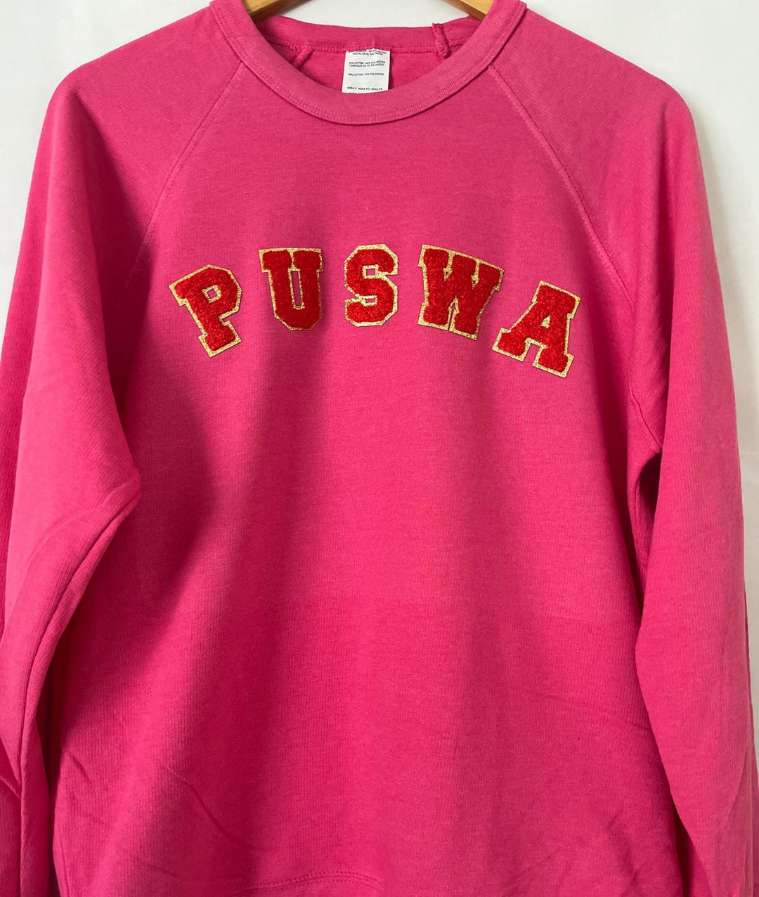 PUSWA Sweatshirt: Pink TV Drama Crewneck With Chenille Letters - Etsy