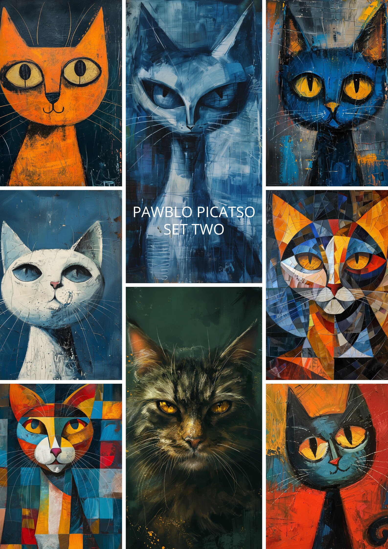 Cubist Cat Art Prints: Pawblo Picatso Set 2 (digital Download) - Etsy