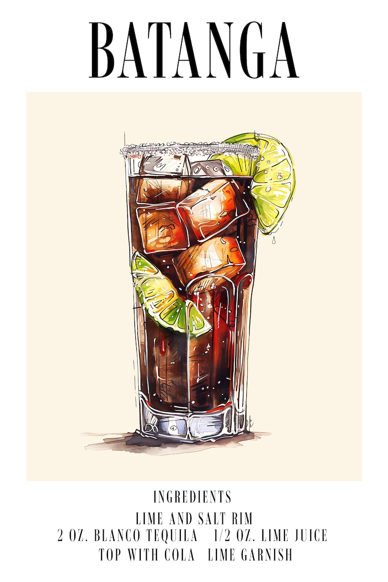 Batanga Art Print, Bar Wall Decor Cocktail Poster, Trendy Wall ...
