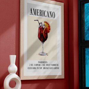 Americano Art Print, Bar Wall Decor Cocktail Poster, Trendy Wall ...