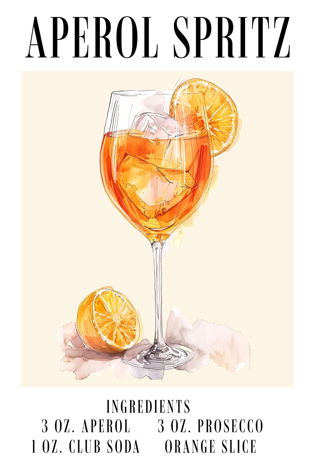 Aperol Spritz Art Print, Bar Wall Decor Cocktail Poster, Trendy Wall ...