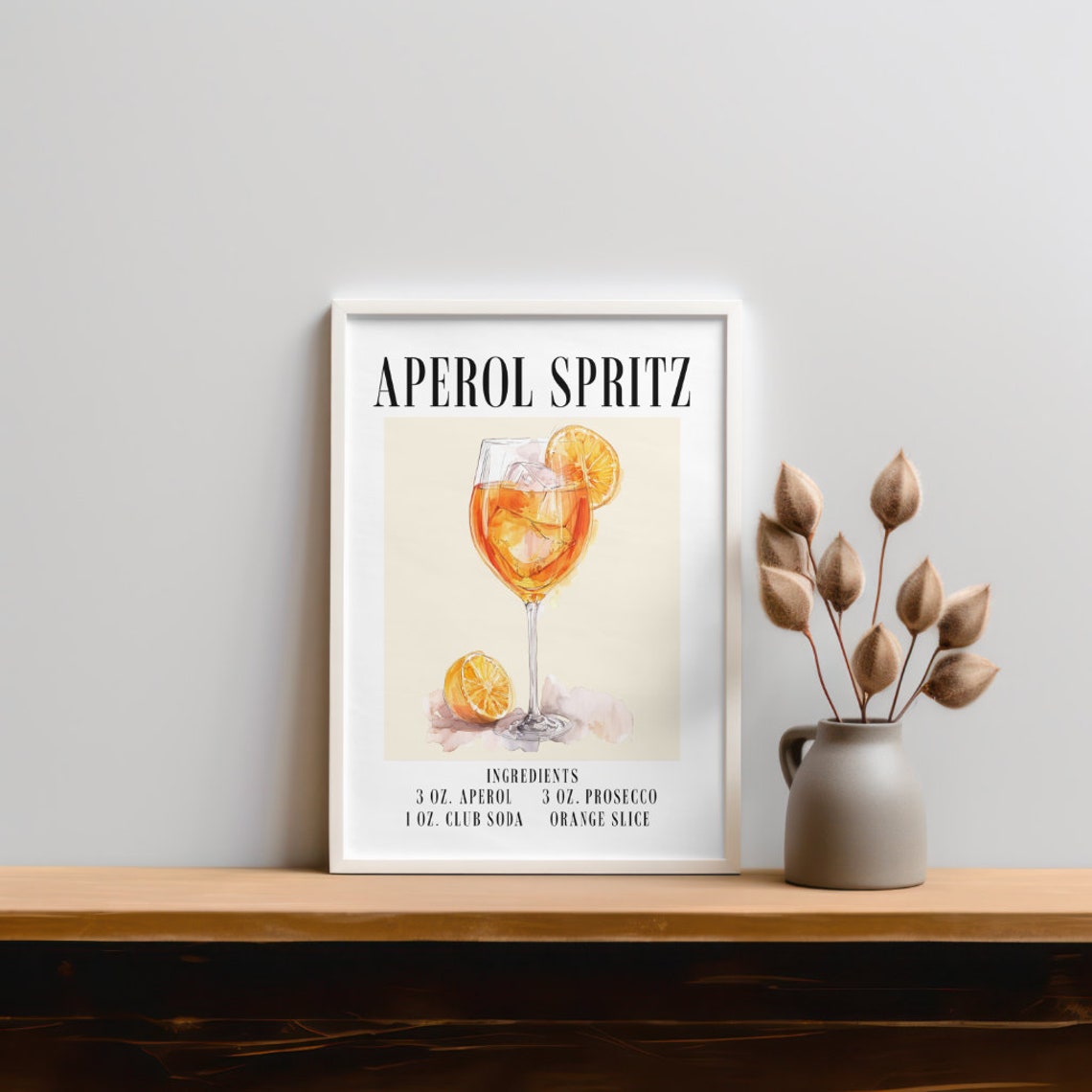 Aperol Spritz Art Print, Bar Wall Decor Cocktail Poster, Trendy Wall ...
