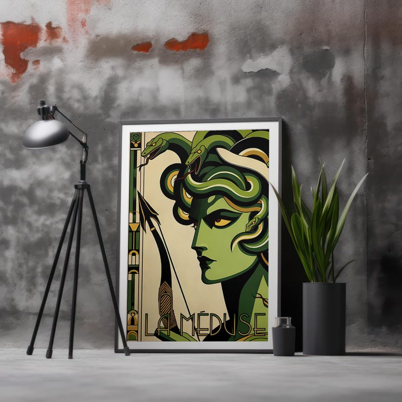 Medusa Art Deco Greek Mythology Poster, Greek Mythology Art, Latin ...
