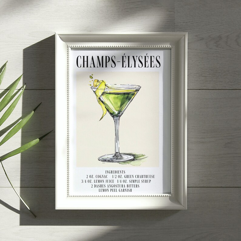 Champs-Èlysées Art Print, Bar Wall Decor Cocktail Poster, Trendy Wall ...