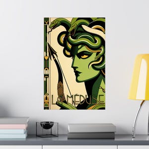 Medusa Art Deco Greek Mythology Poster, Greek Mythology Art, Latin ...