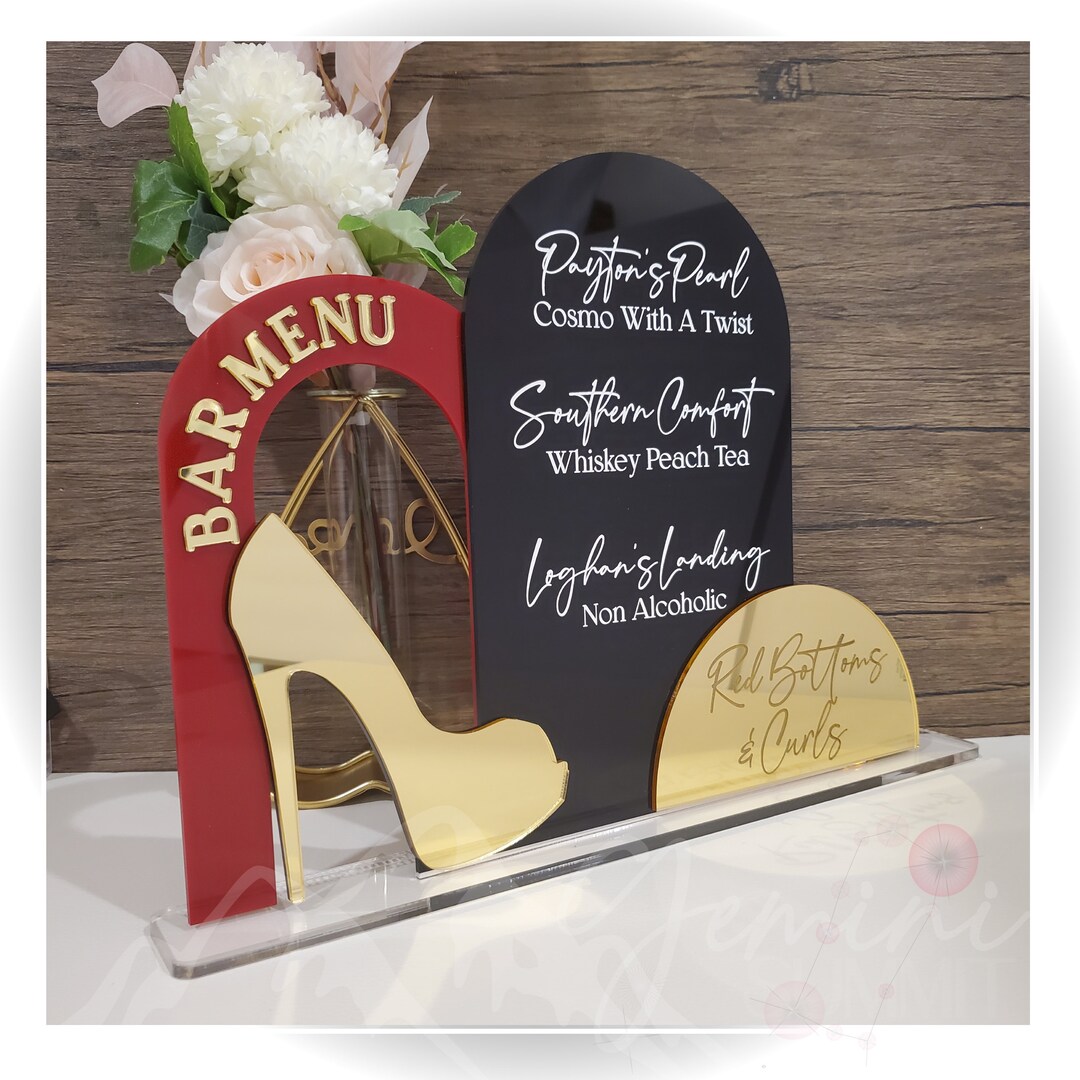 Bar Menu, High Heel Sign, Personalized Menu Sign, Custom Cocktails and ...