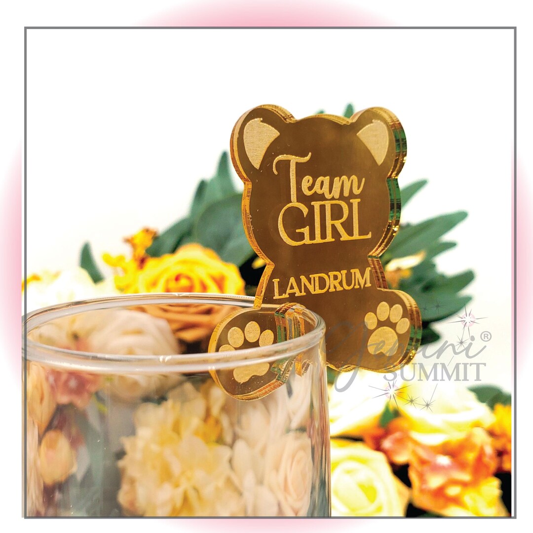 Teddy Bear Drink Tags, Custom Engraved Name Tag, Mirror Drink Charms ...