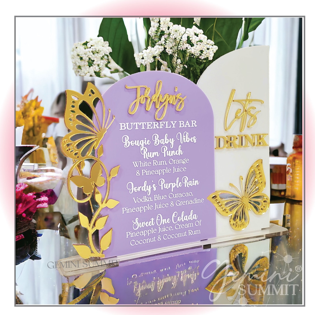 Bar Menu Sign, Butterfly Bar Sign, Signature Drinks, Cocktail Menu ...