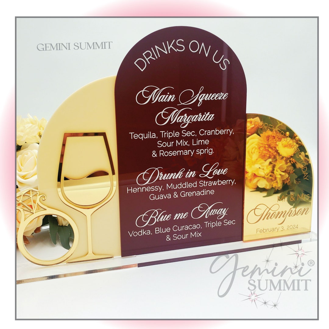Wedding Bar Menu, Champagne Bar Sign, Diamond Ring Party Decor, Custom ...