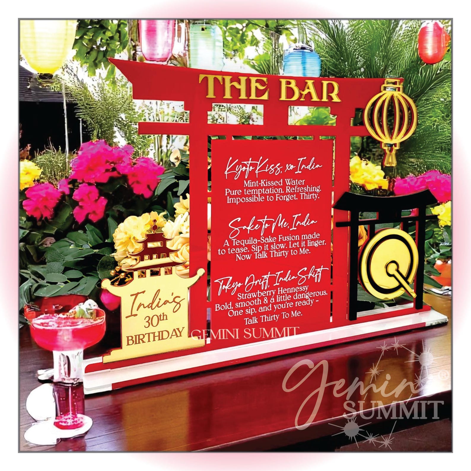 Asian Inspired Custom Bar Sign, Signature Drinks, Cocktail Menu, Torii ...