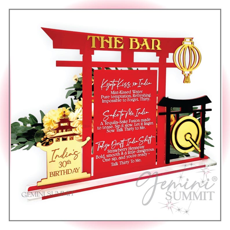 Asian Inspired Custom Bar Sign, Signature Drinks, Cocktail Menu, Torii ...