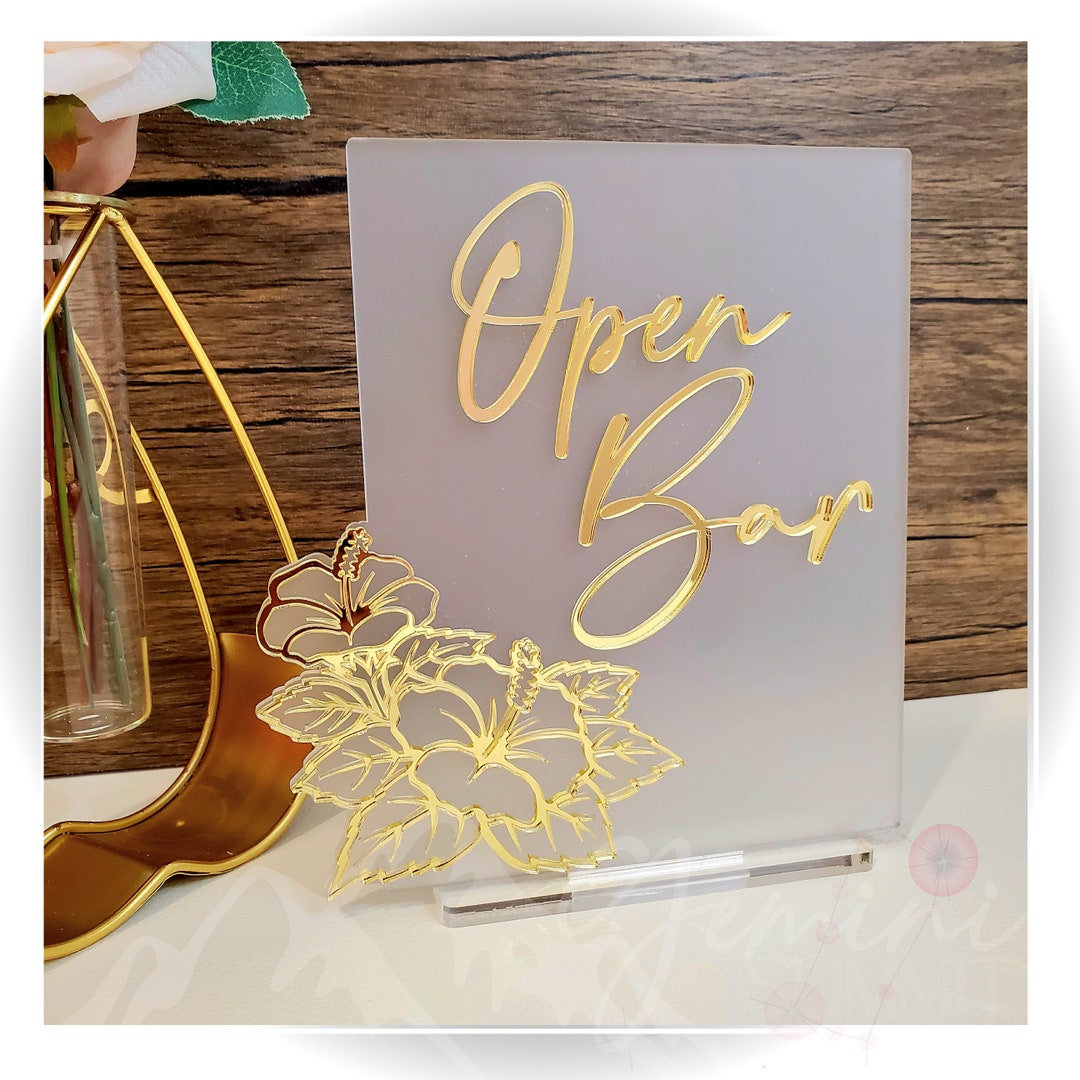 Open Bar Floral Table Sign, 3D Acrylic Wedding Sign, Wedding Tabletop ...
